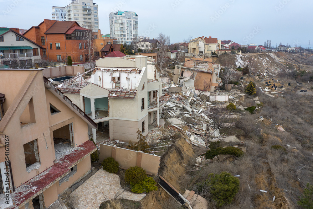 Landslide caused by rains of hurricane destroyed expensive cottages and ...