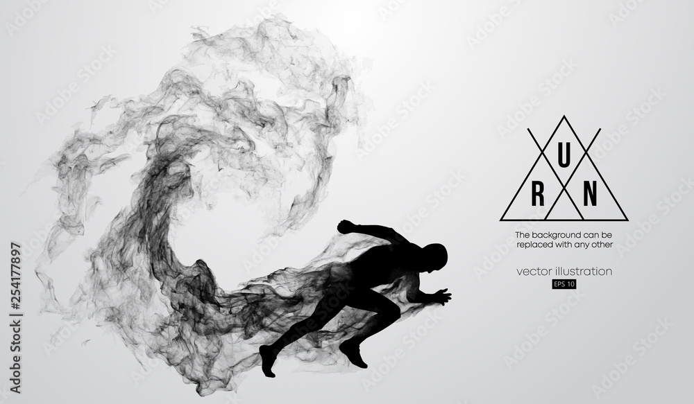 Abstract silhouette of a running athlete man on the white background ...