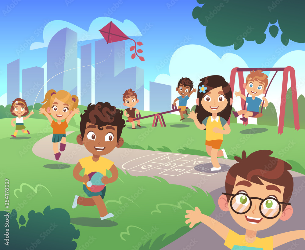 Kids playground. Play children nature outdoor preschool kid playing ...