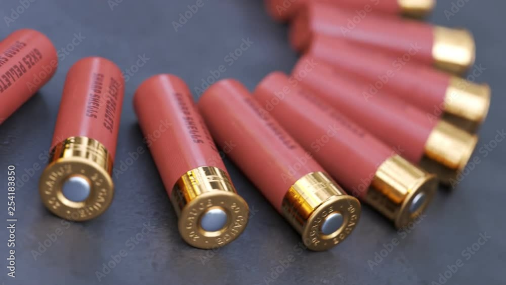 Animation with 20 gauge shotgun shells on a production line. Deadly ...