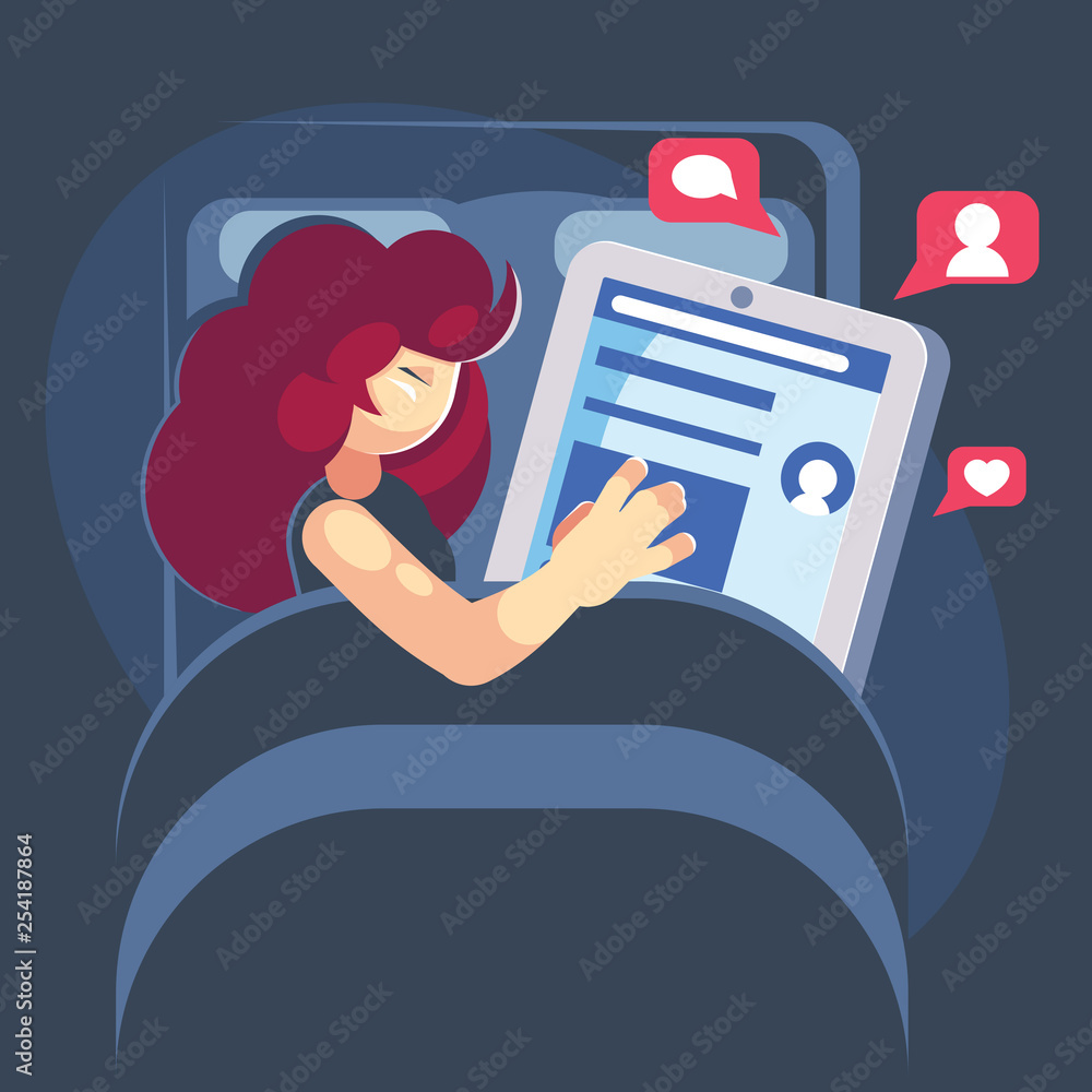 woman sleeps with her smartphone in the bed. Internet smartphone or ...