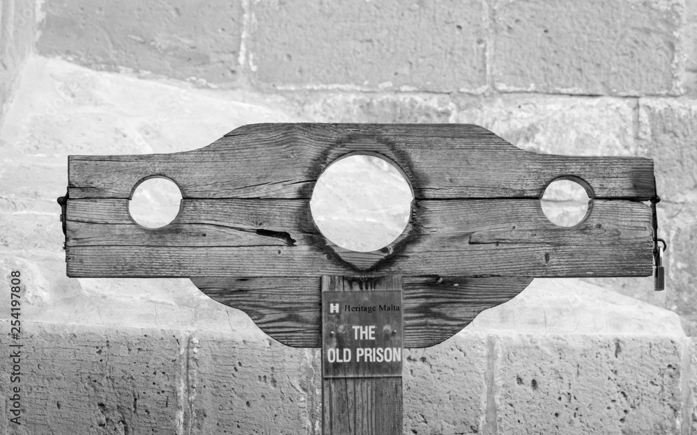 Detail view on a wooden Guillotine with Lock. From the Museum of the ...