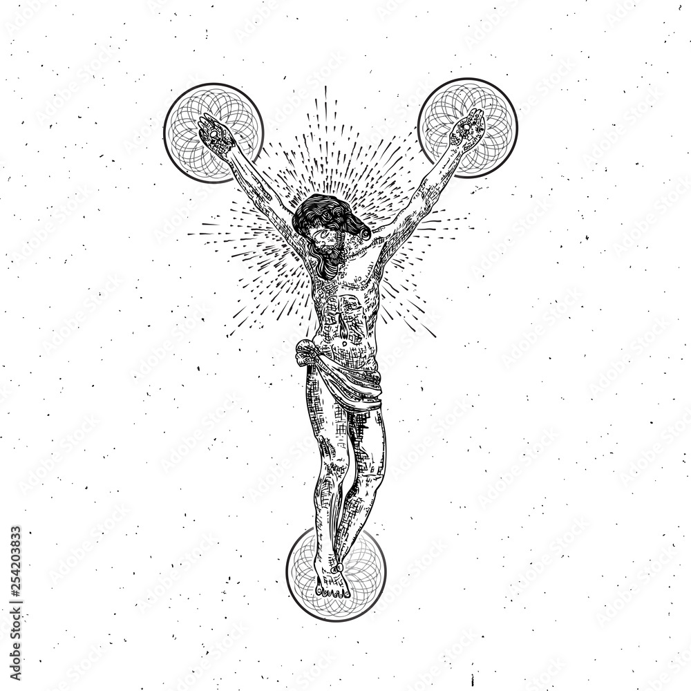 Jesus Christ crucified on sacred geometry mandala circles and hover in ...