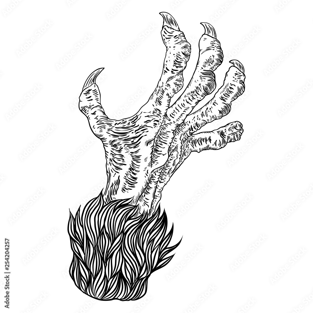 Engraving monster hand, zombie, werewolf, dragon or vampire palm hand ...