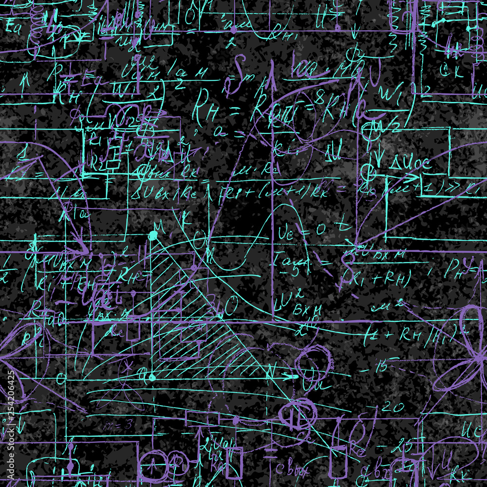 Scientific seamless background with handwritten mathematical and ...