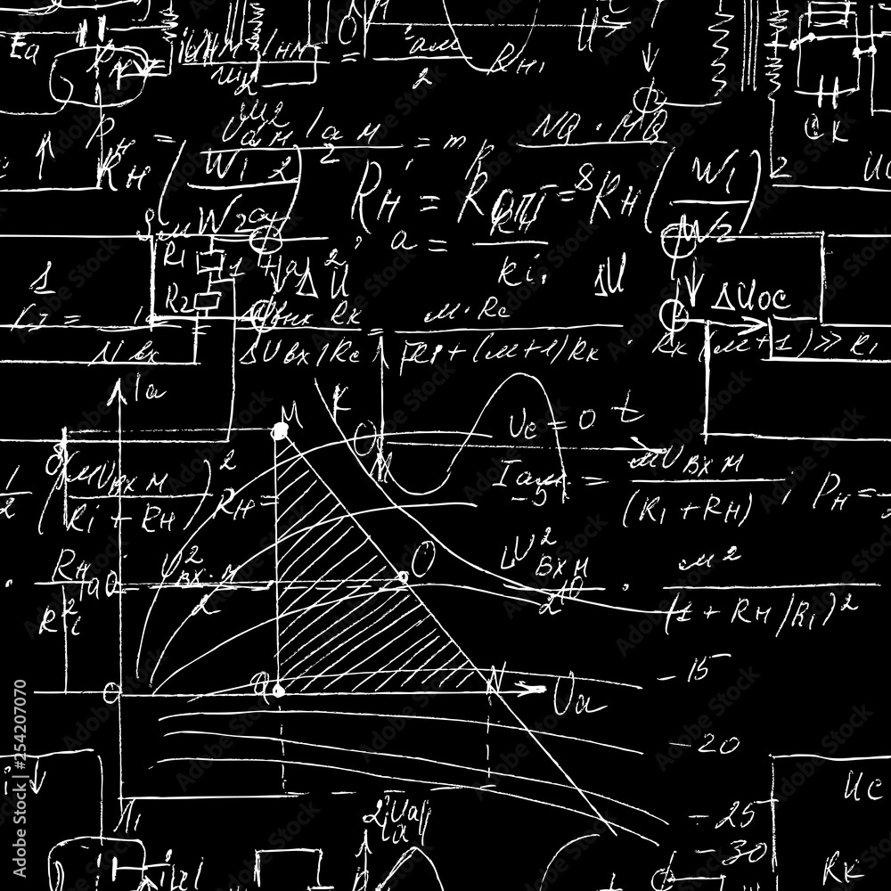 Scientific seamless texture with handwritten formulas and electronic ...