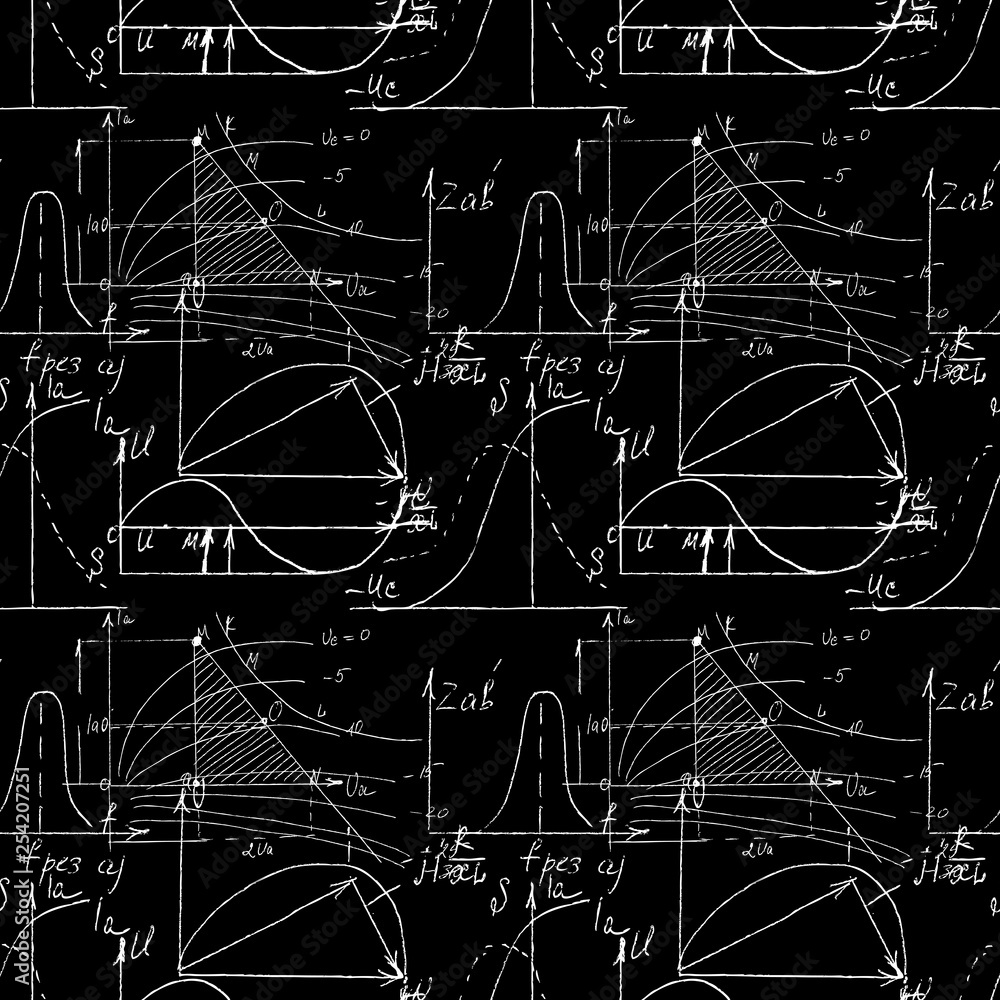 Seamless endless pattern background with handwritten mathematical ...