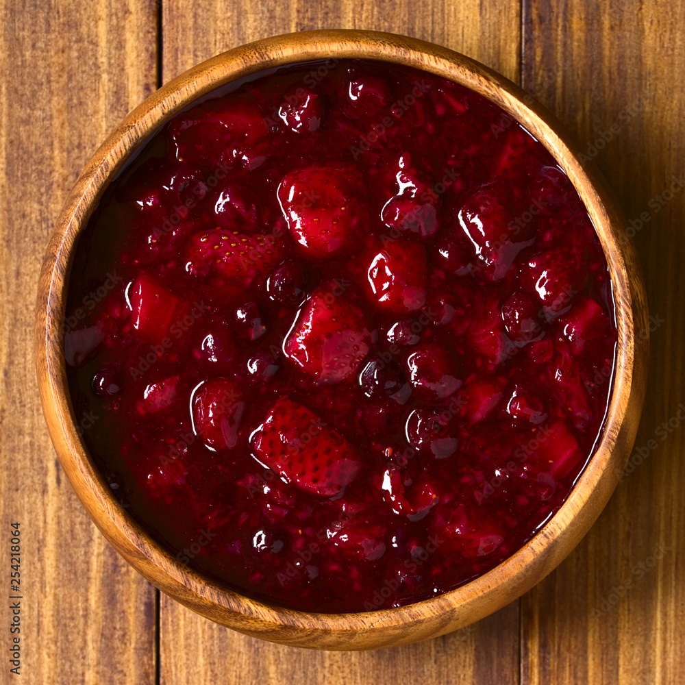 German Rote Gruetze (red groats) red berry pudding made of strawberry ...