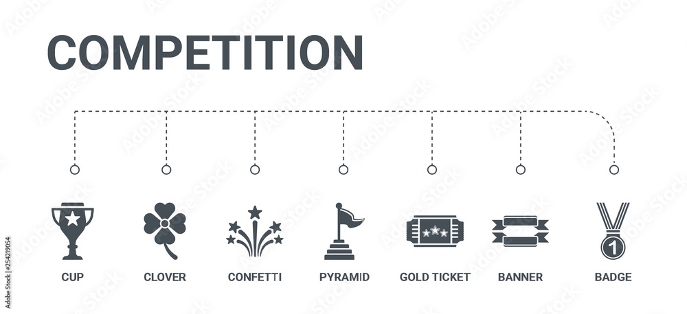 simple set of 7 icons such as badge, banner, gold ticket, pyramid ...