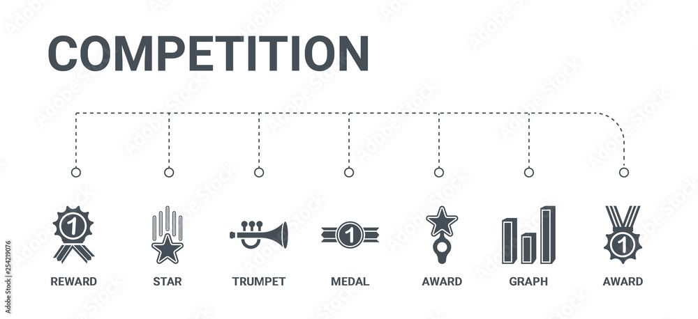 simple set of 7 icons such as award, graph, award, medal, trumpet, star ...