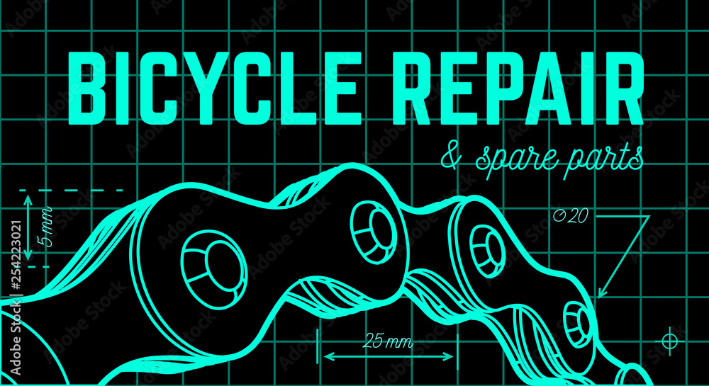 Bicycle repair on blueprint background with bicycle chain. Vector Stock ...