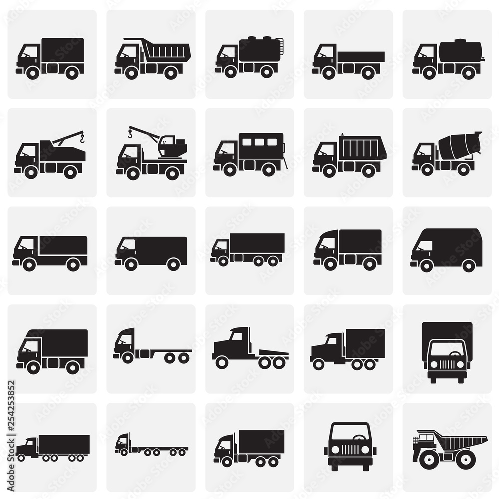 Truck icons set on squares background for graphic and web design ...