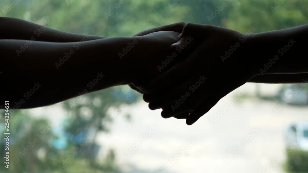 A handshake following by a two-handed handshake with a blurry window ...