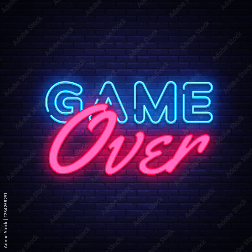 Game Over Neon Text Vector. Game Over neon sign, Gaming design template ...