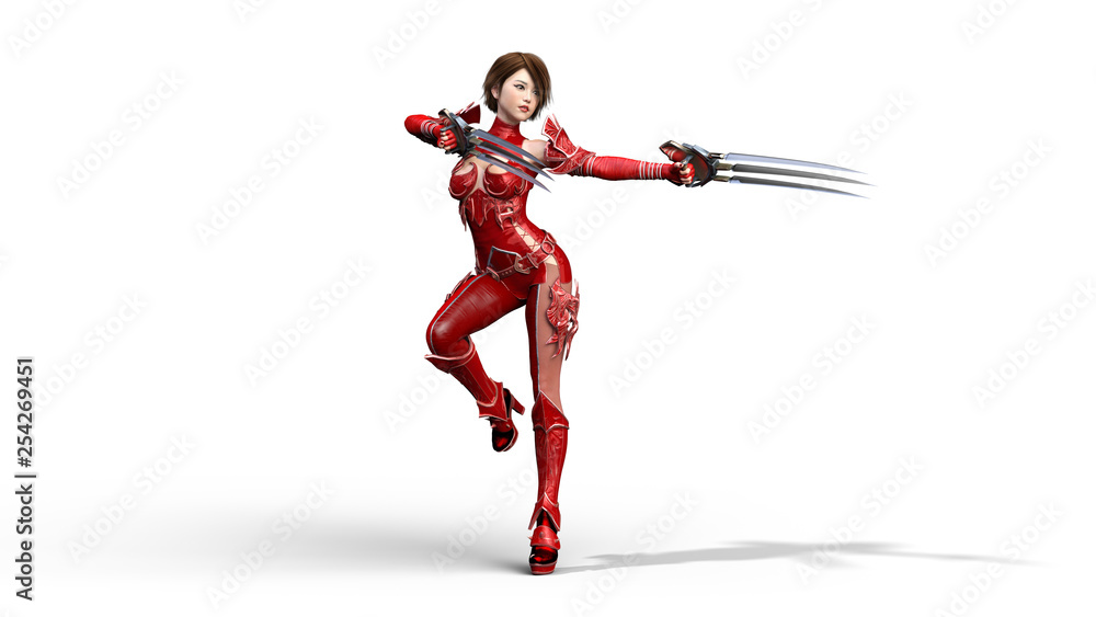 Asian warrior princess with claw blades fighting, fantasy fighter girl ...