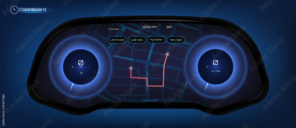 Automotive dashboard in Hud style Driver dashboard touch user interface ...