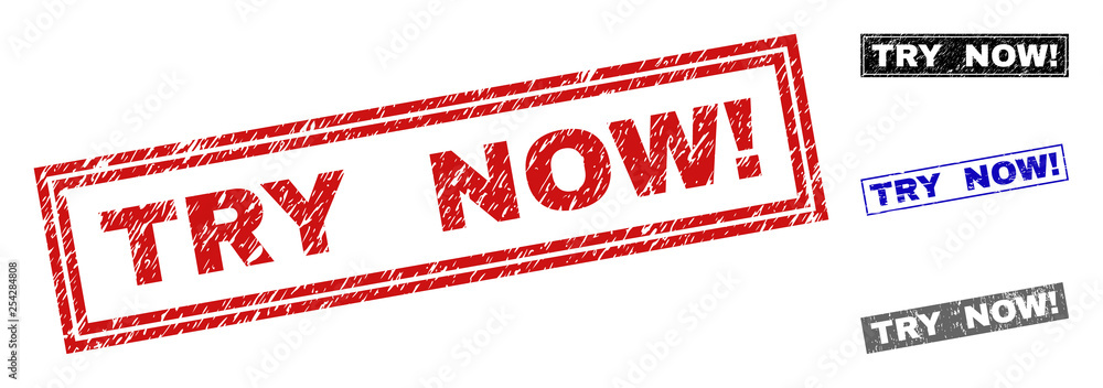 Grunge TRY NOW! rectangle stamp seals isolated on a white background ...