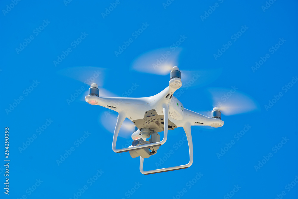 Drone in Flight. Use of commercial drones in wars. Stock Photo | Adobe ...