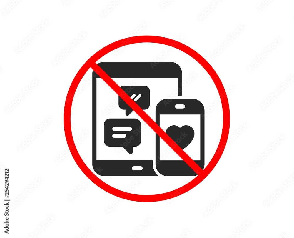 No or Stop. Social media messages icon. Mobile devices sign. Smartphone ...