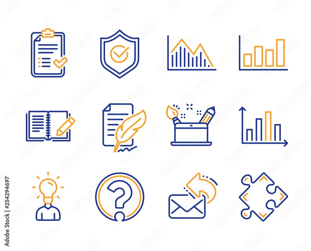 Creativity concept, Feather signature and Question mark icons simple ...