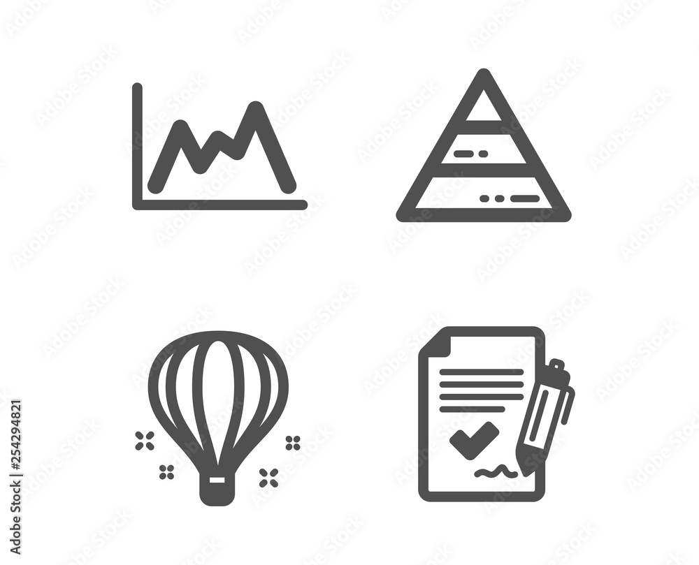 Set of Air balloon, Pyramid chart and Diagram icons. Approved agreement ...