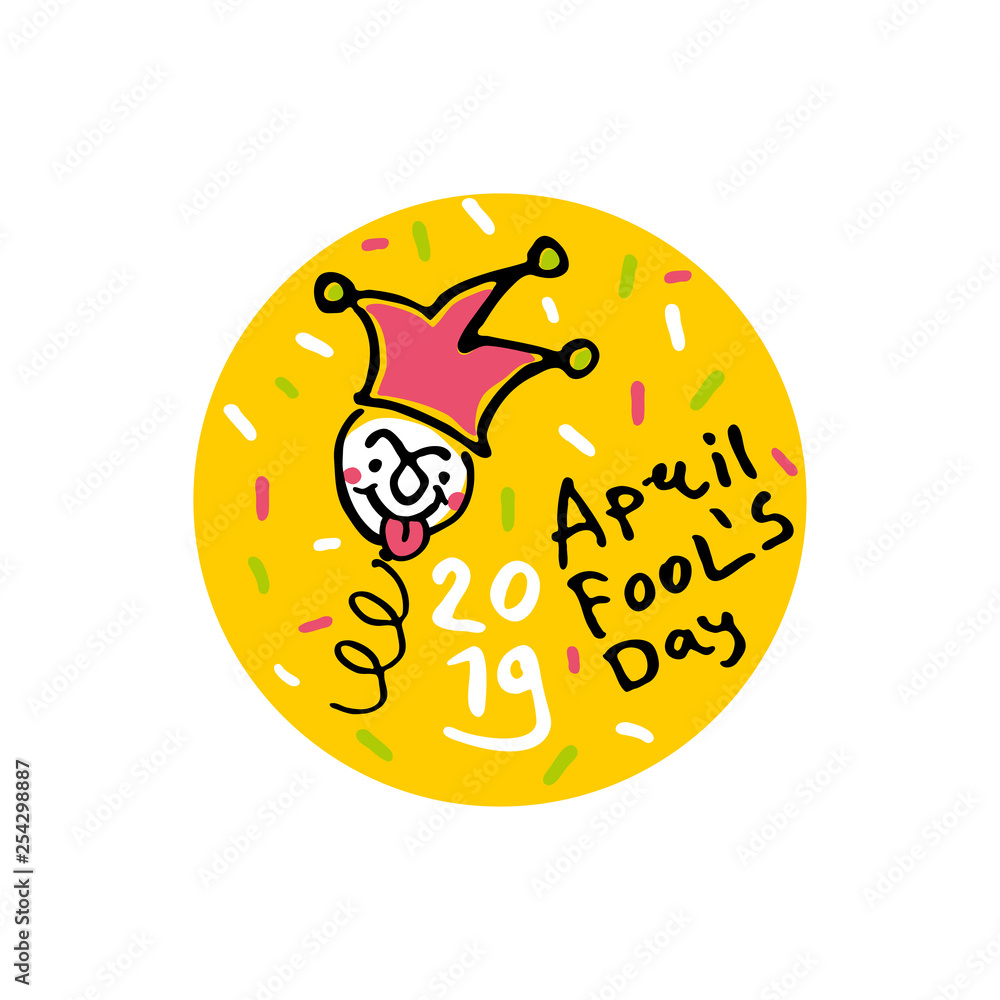 April Fools Day. 2019. Cartoon style graphics marker drawn. Logo on a ...