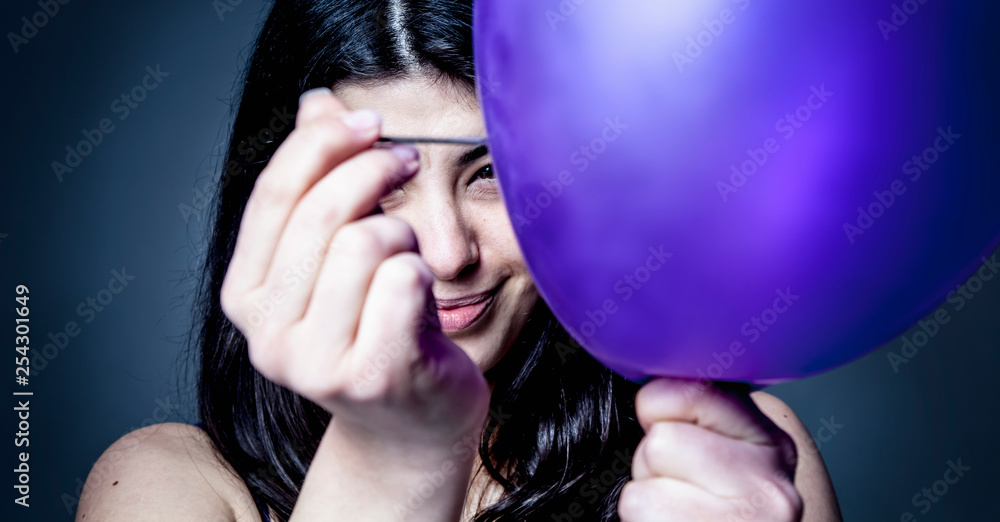 Psychological portrait of beautiful young woman preparing to pop ...