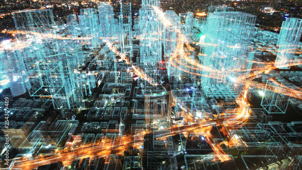 Digital city concept, complex city structure, modern city Stock Photo ...