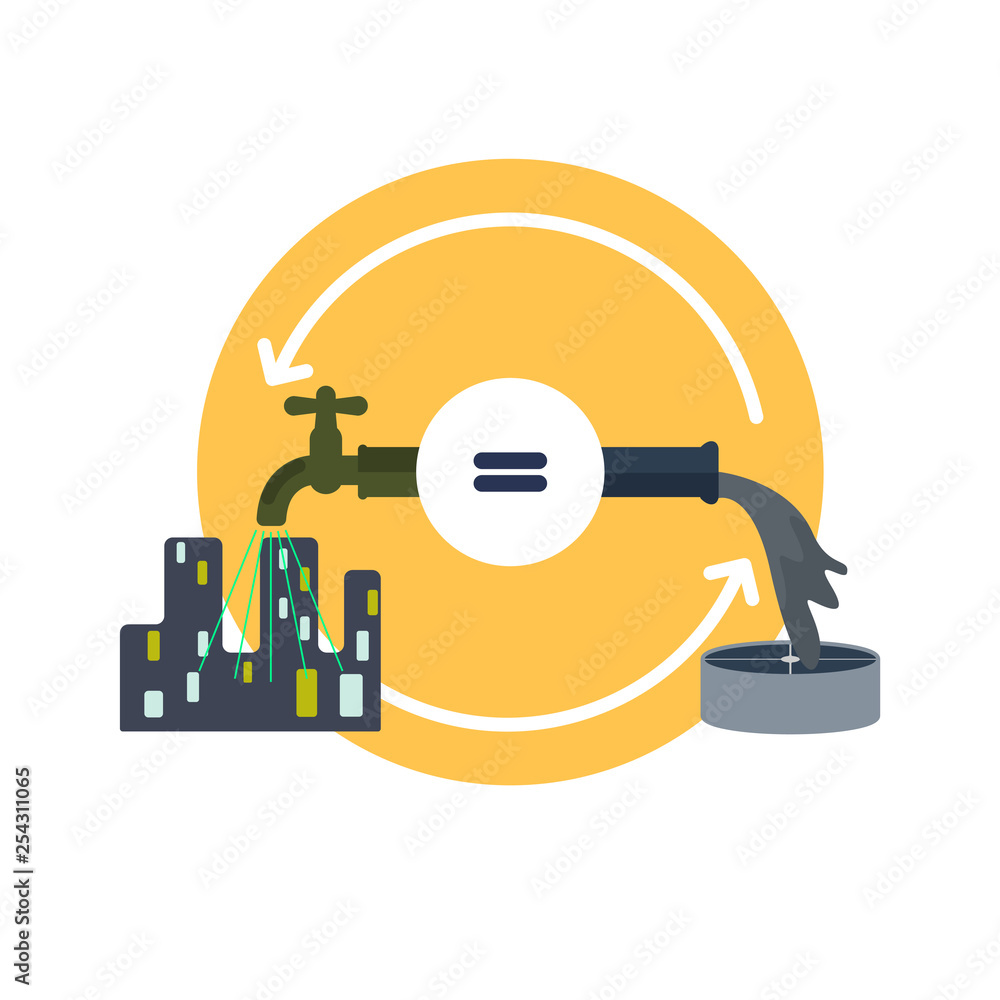 Water use concept. Balance cycle metaphor. City water consumption and ...
