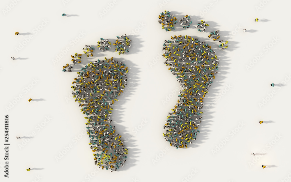 Large group of people forming footprints icon in social media and ...