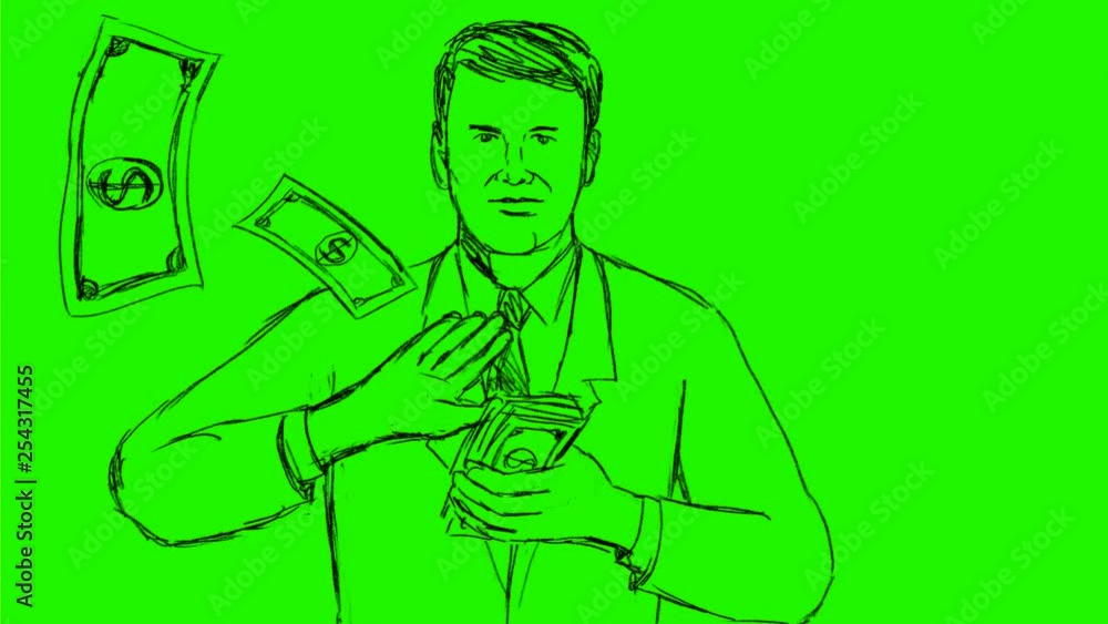 2d Animation motion graphics showing a drawing of a businessman making ...