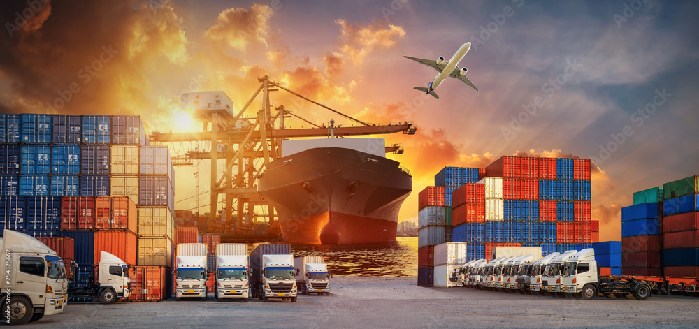 Logistics and transportation of Container Cargo ship and Cargo plane ...