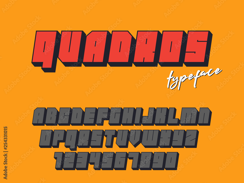 Square block font. Latin alphabet letters and numbers. 3d font. Vector ...