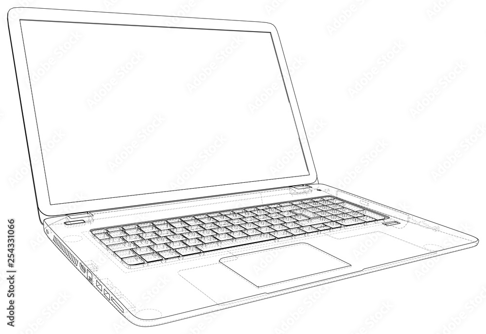 Technical Illustration with laptop drawing on the 3d blueprint. Stock ...