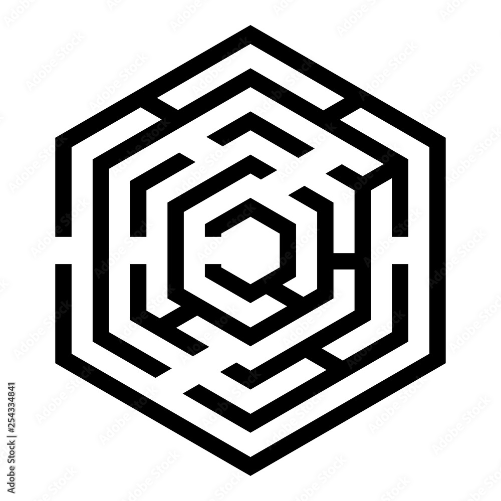 Hexagonal Maze Hexagon maze Labyrinth with six corner icon black color ...
