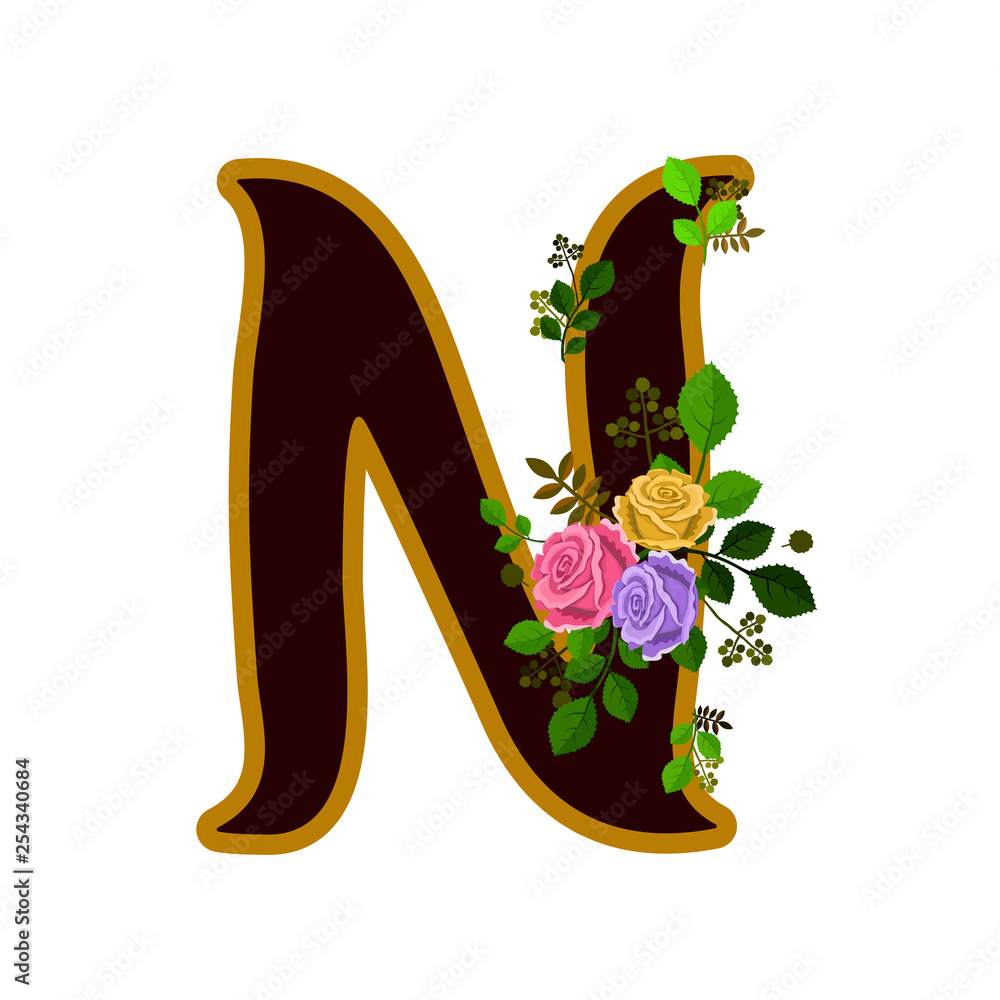 Letter decorated with roses, isolated on white background Stock Vector ...