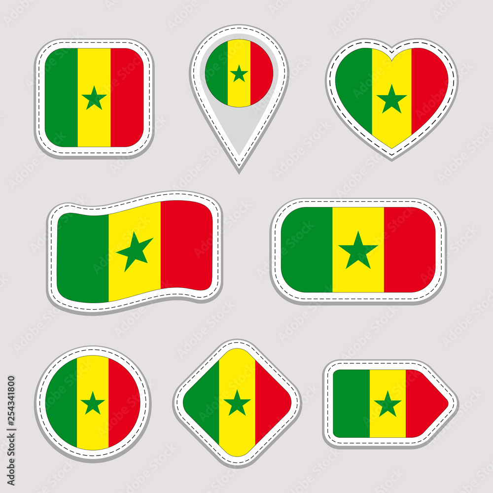 Senegal flag vector set. Senegalese stickers collection. Isolated ...