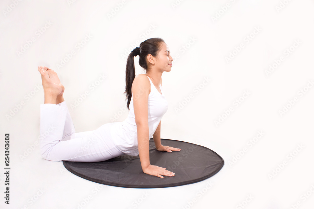 oga pose Cobra exercise, Bhujangasana pose wearing sportswear. Urdhva ...