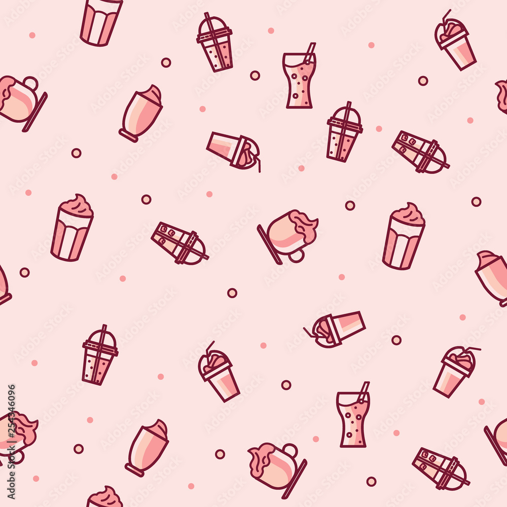 Vector seamless pattern with drink and beverage. Perfect background for ...