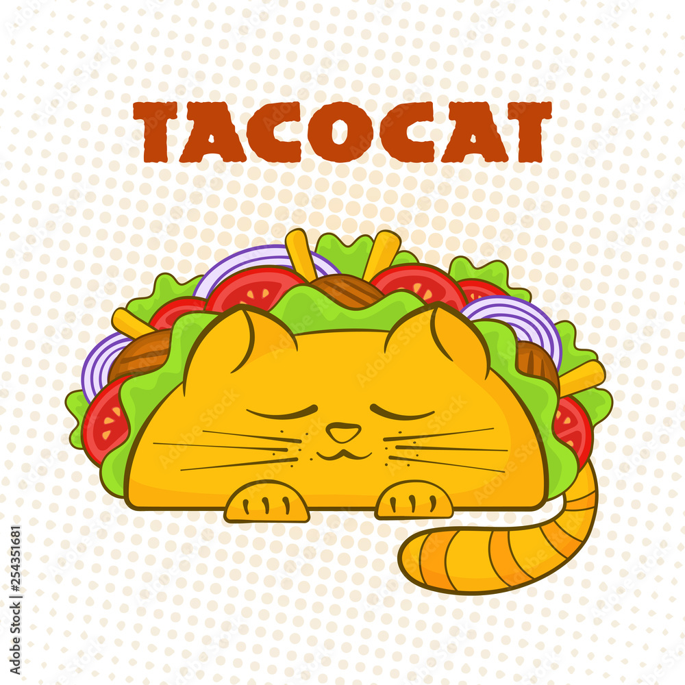 Taco cat sleeping character mexican fast food tacos symbol vector ...