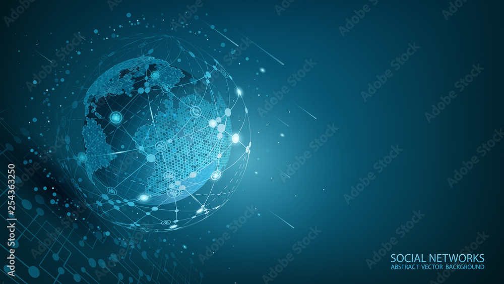 Global social network. Future. Vector. Blue futuristic background with ...