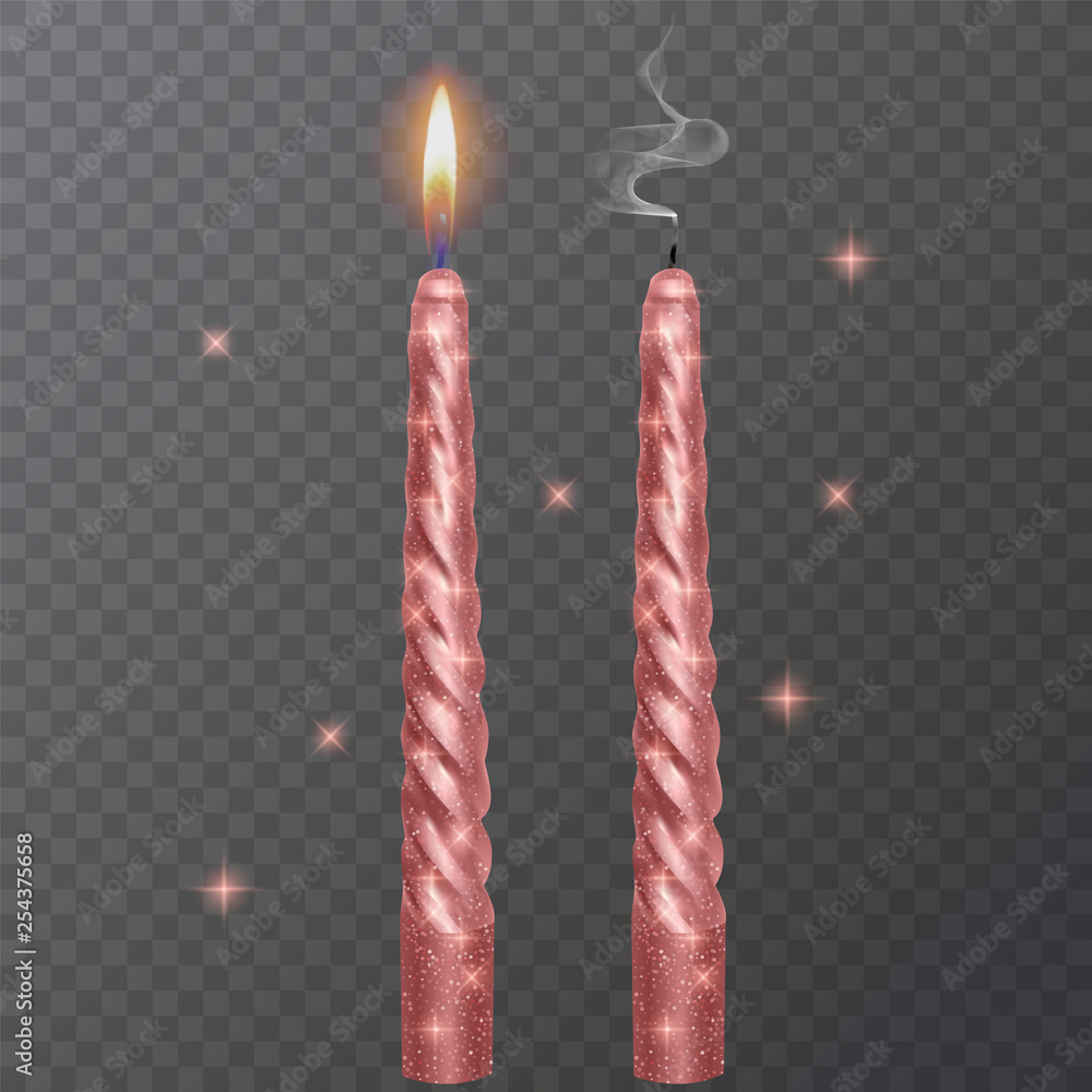 Realistic candle, Burning Red candle and an extinct candle with ...