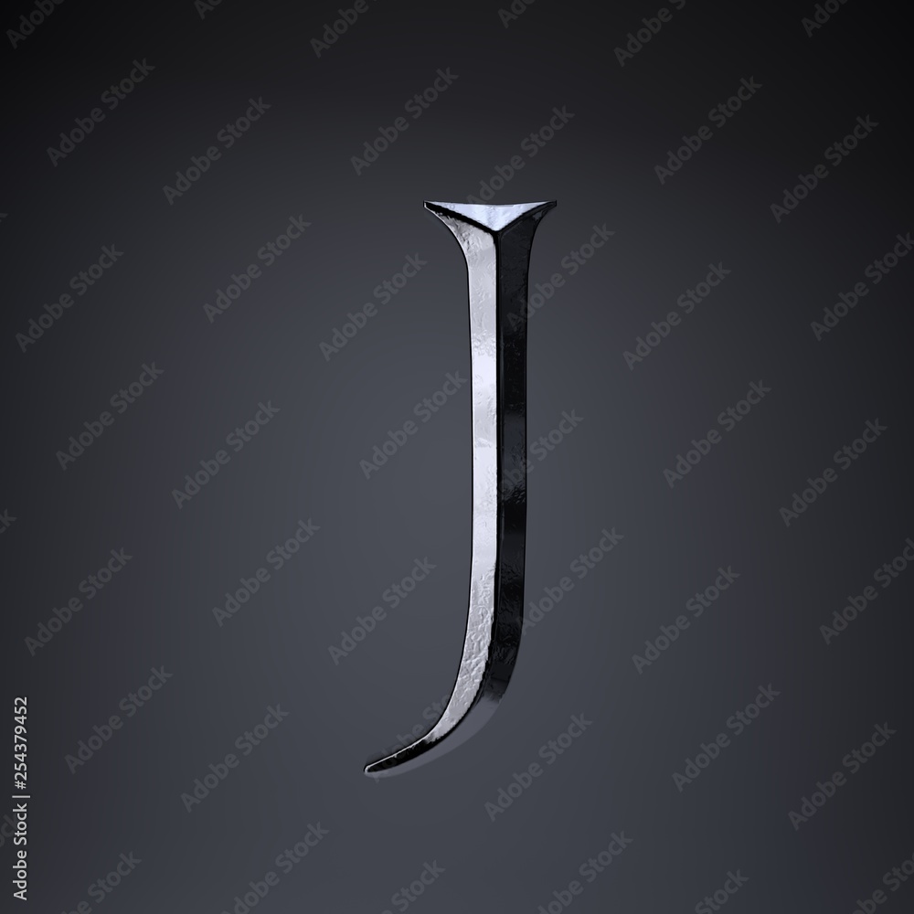 Chiseled iron letter J uppercase. 3d render game or movie title font ...