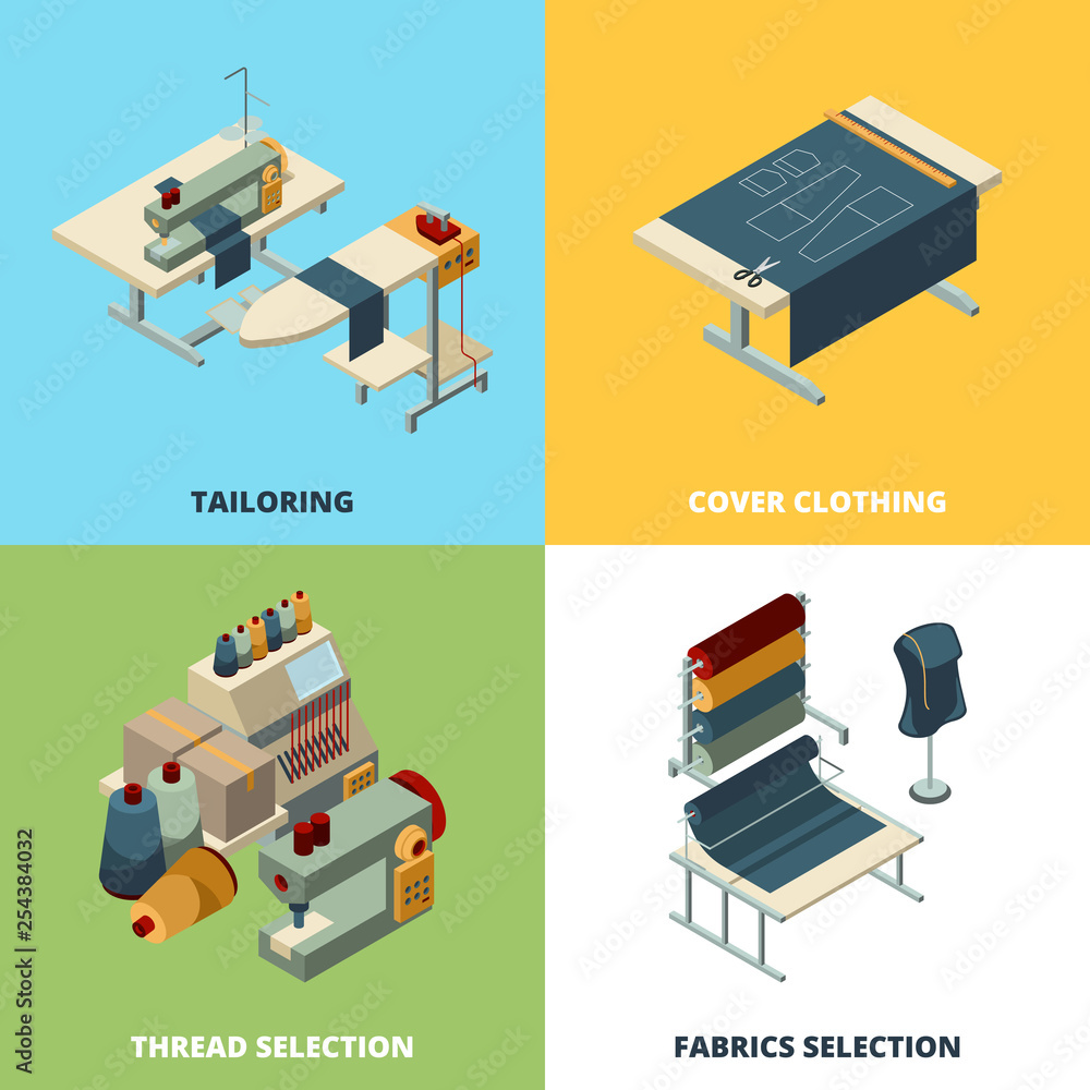 Sewing production. Textile manufacturing concept vector pictures ...
