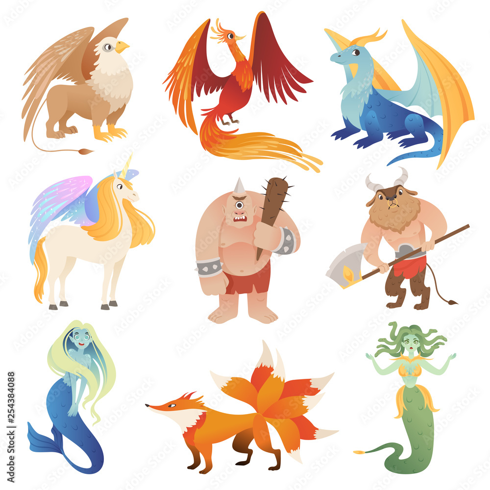 Vektorová grafika „Fantastic creatures. Phoenix dragon hybrid animals ...