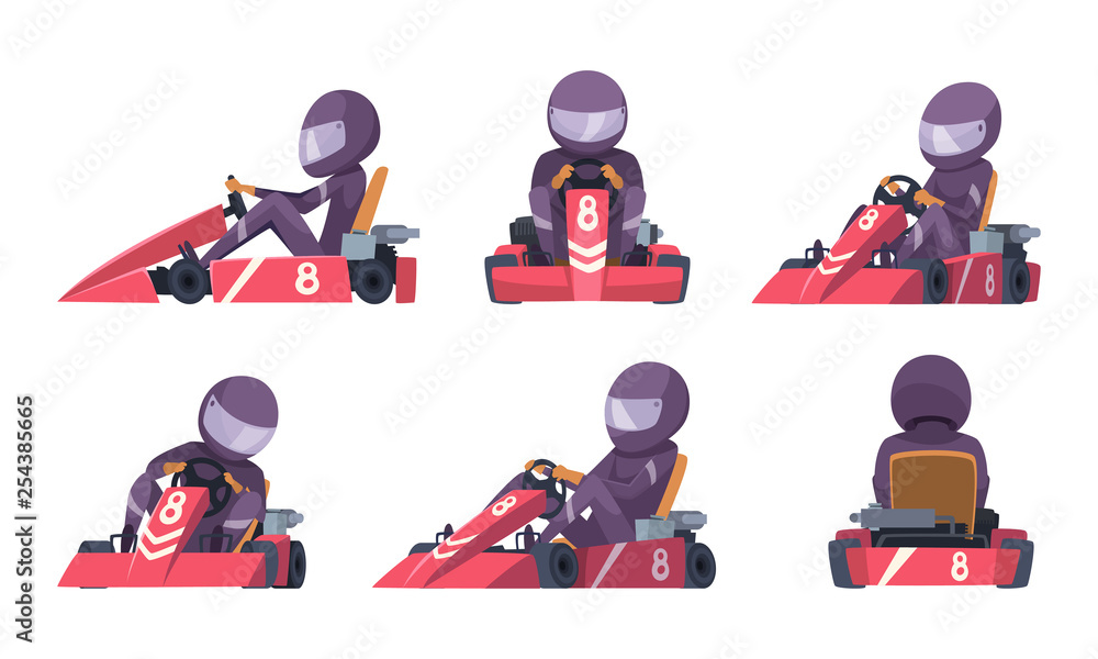 Karting car. Street speed racers competition sport automobile go kart ...