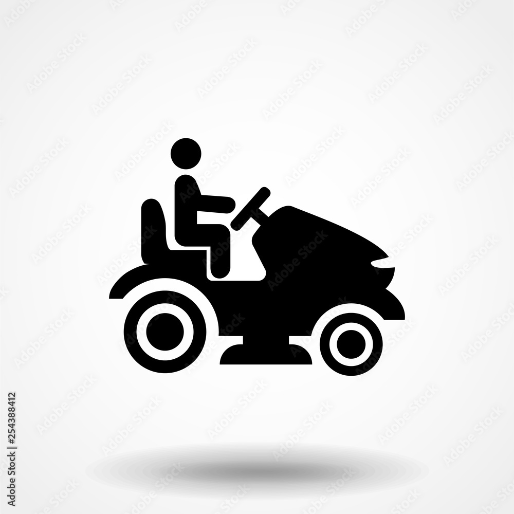 Man at grass machine icon. Simple illustration of man at grass machine ...