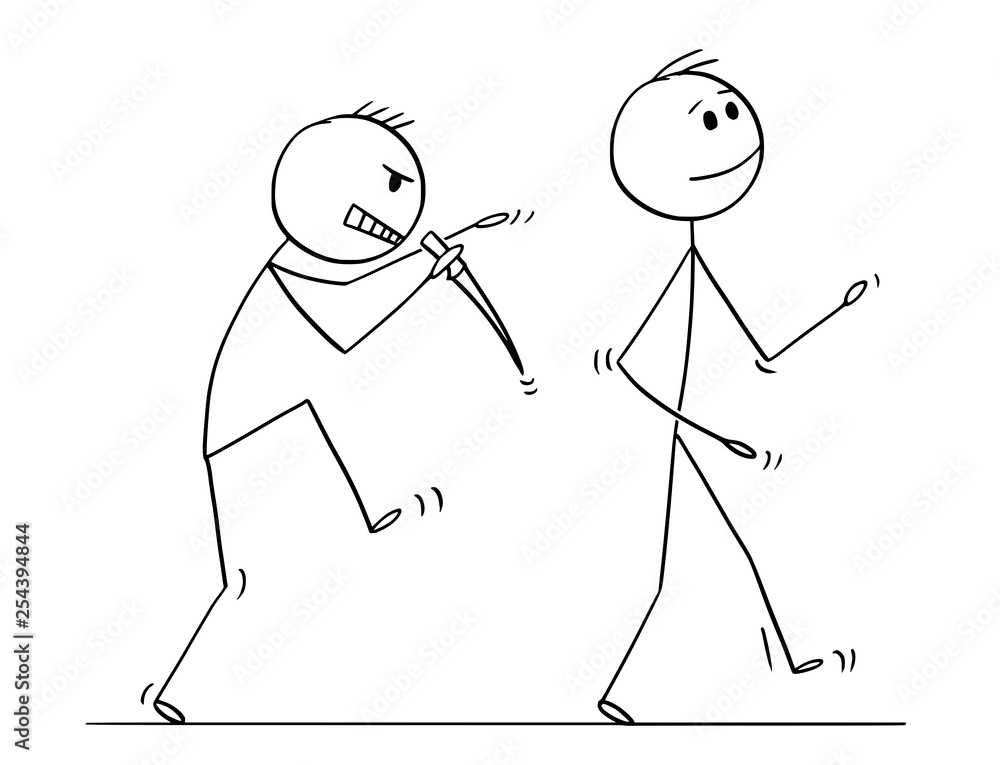 Cartoon stick figure drawing conceptual illustration of killer with ...