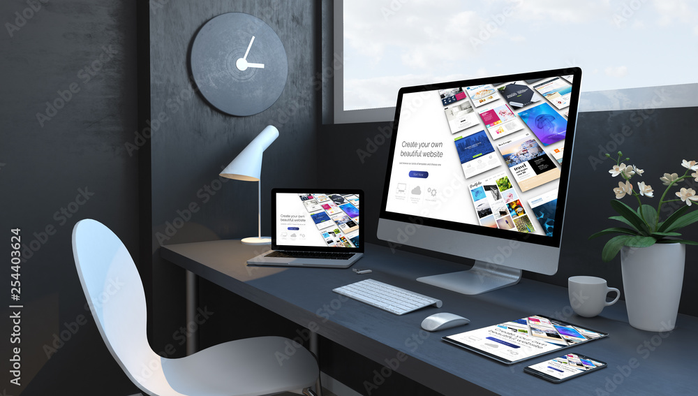 Navy blue workspace with responsive devices builder responsive design ...
