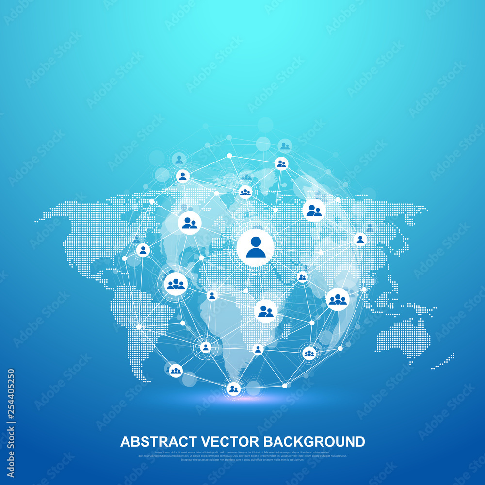 Vetor de Global network connection concept. Big data visualization ...